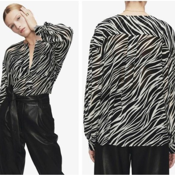 Anine Bing | Tops | Anine Bing Arrow Black Cream Animal Print Shirt ...